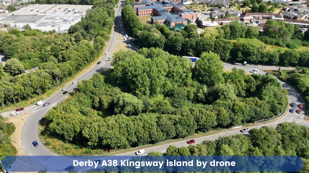 Derby A38 Kingsway island by drone 10th July 2025 - YouTube