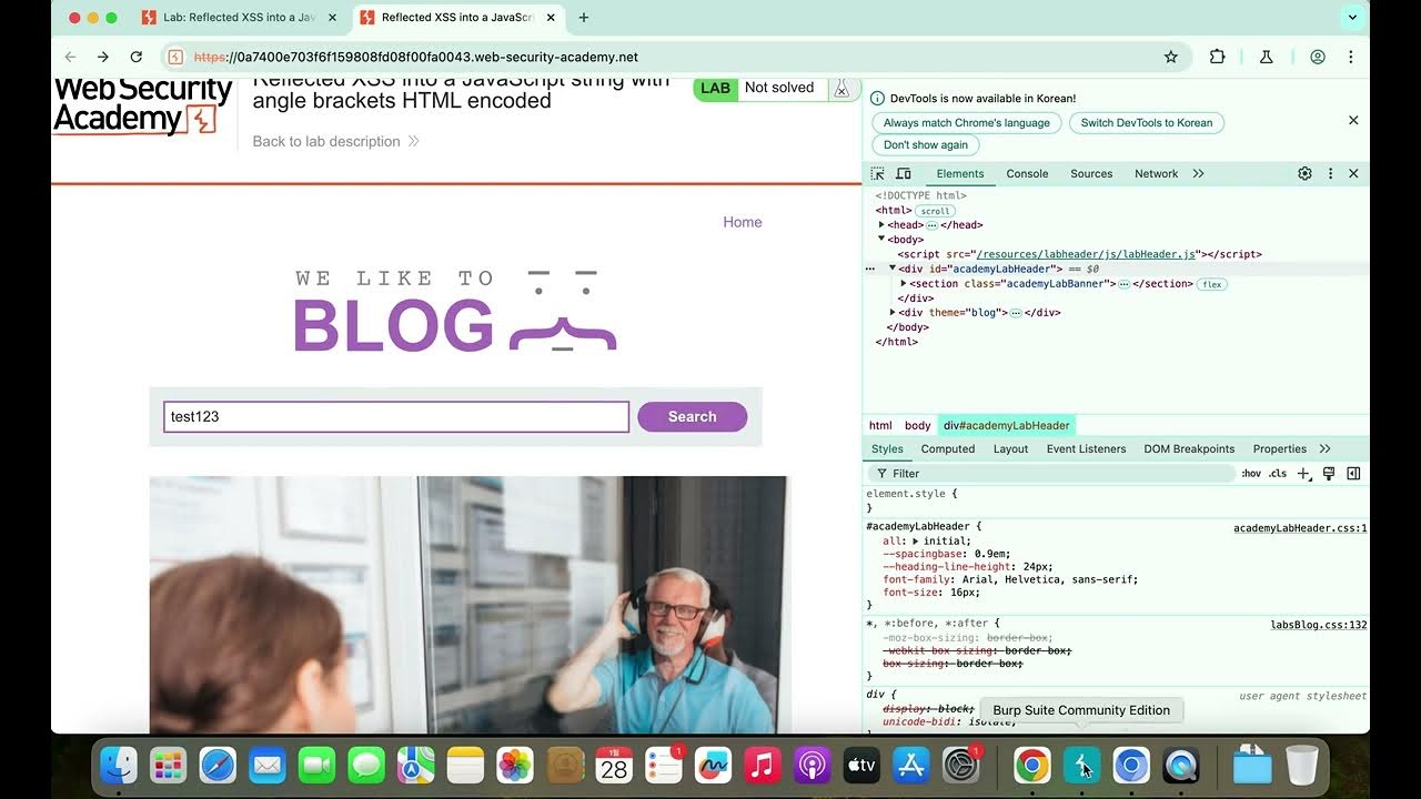 (해커실습) Reflected XSS into a JavaScript string with angle brackets HTML encoded - YouTube