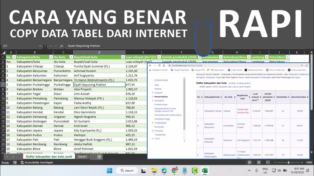 Cara copy data tabel dari web ke excel - YouTube
