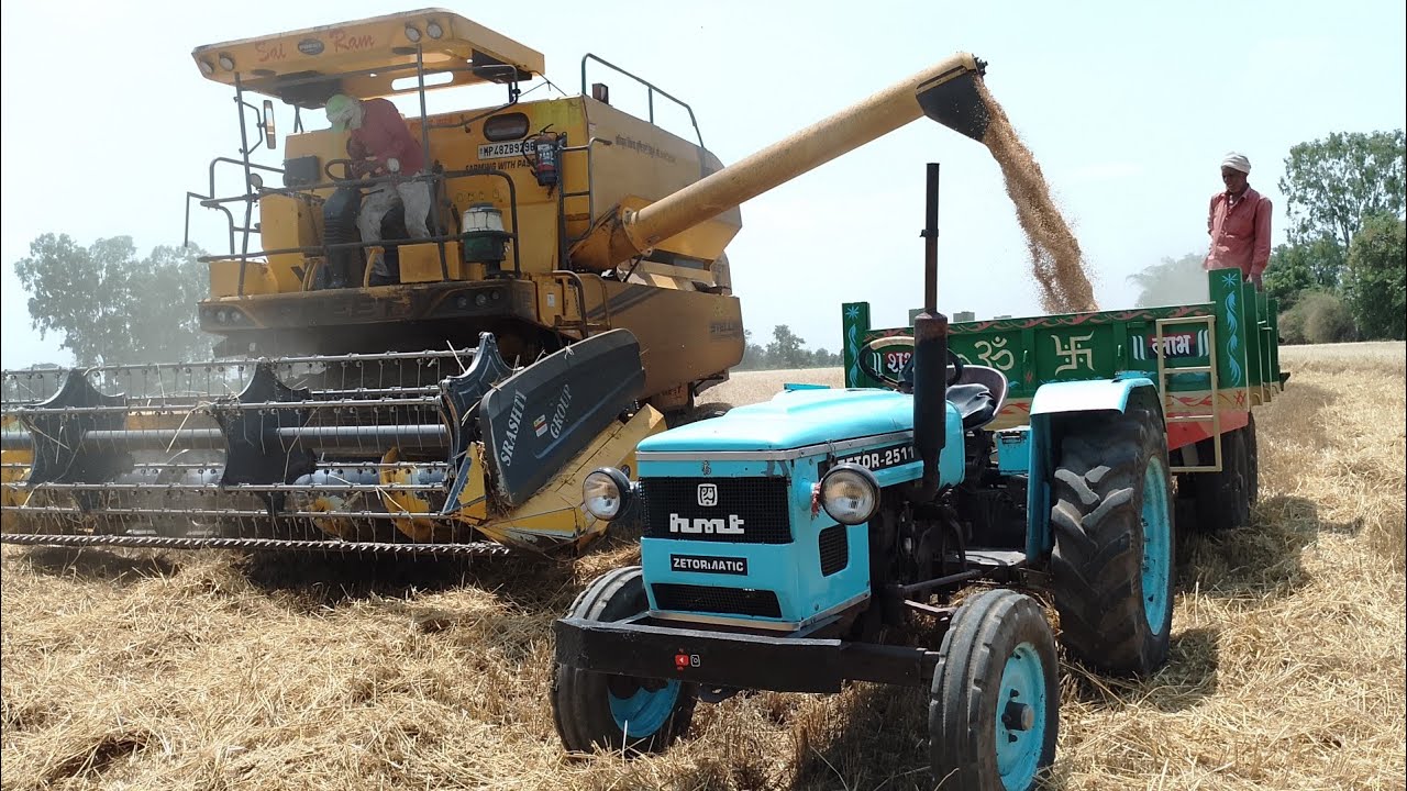 harvesting in wheat crop Preet combine |HMT 2511 tractor four wheel ...