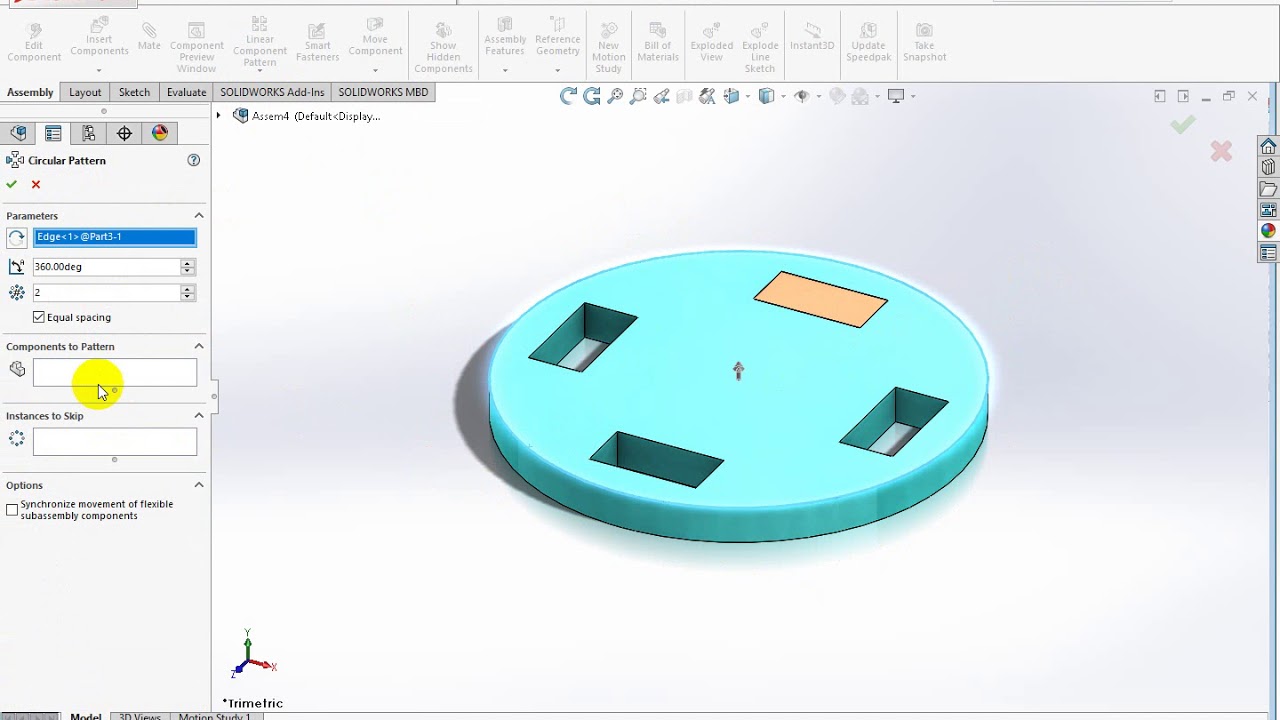SolidWorks Assembly in Arabic ( linear & circular pattern ) - YouTube