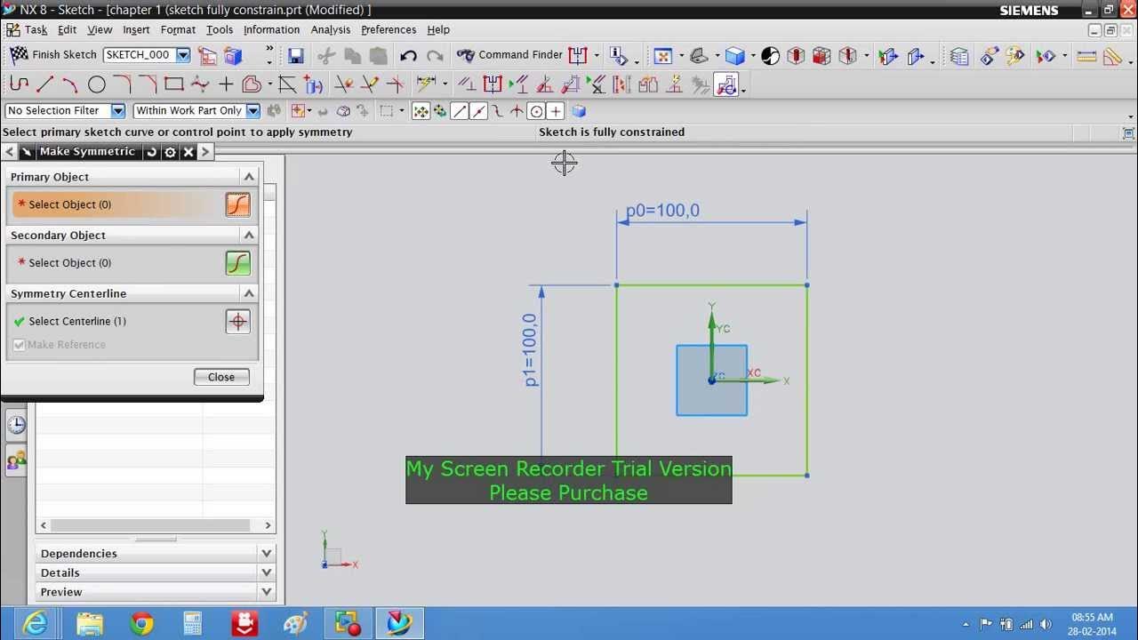 UNIGRAPHICS NX 8 (sketch fully constraints) - YouTube