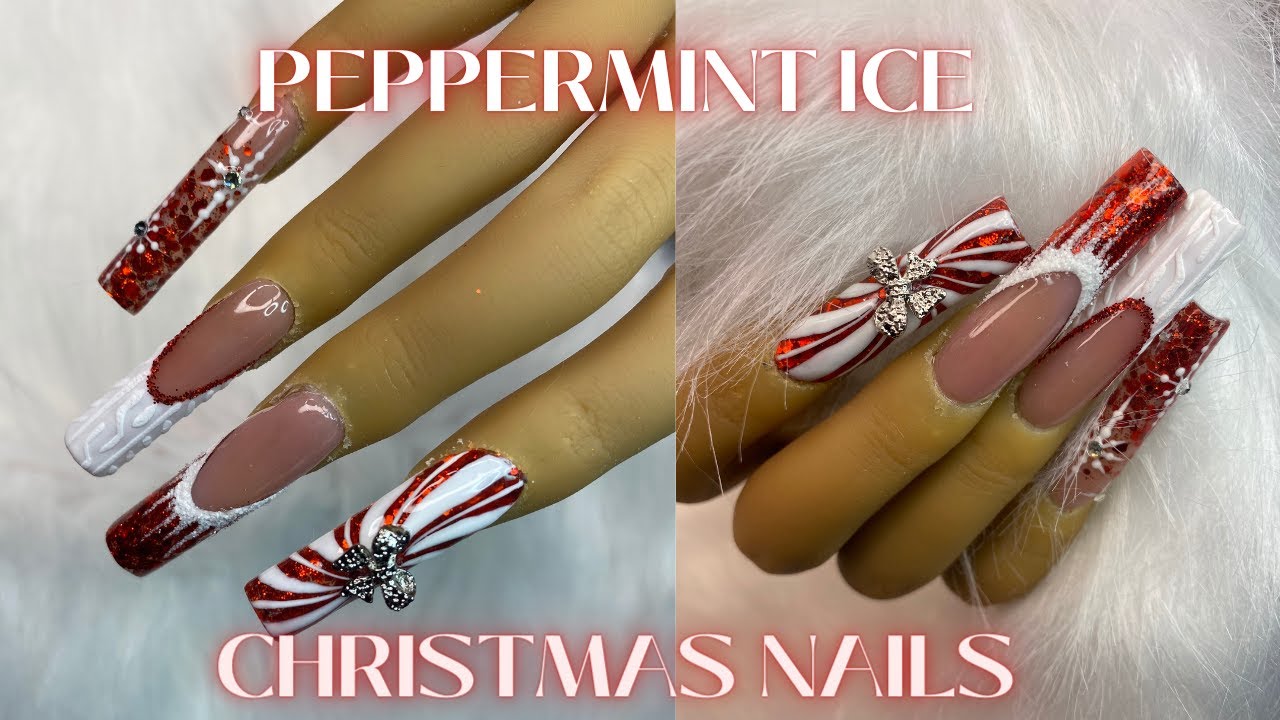 PEPPERMINT | SNOWFLAKE | SUGAR ICE CHRISTMAS NAIL DESIGN - YouTube
