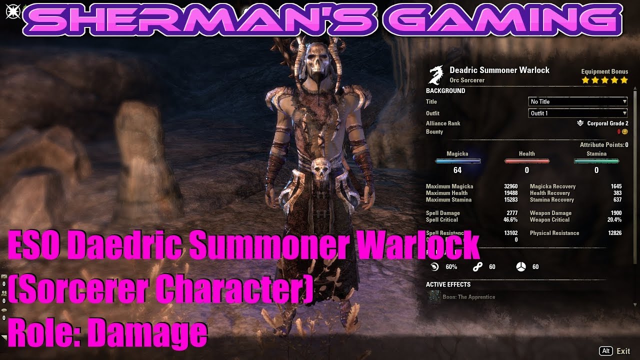 ESO Daedric Summoner Warlock (Sorcerer Character) Role: Damage - YouTube
