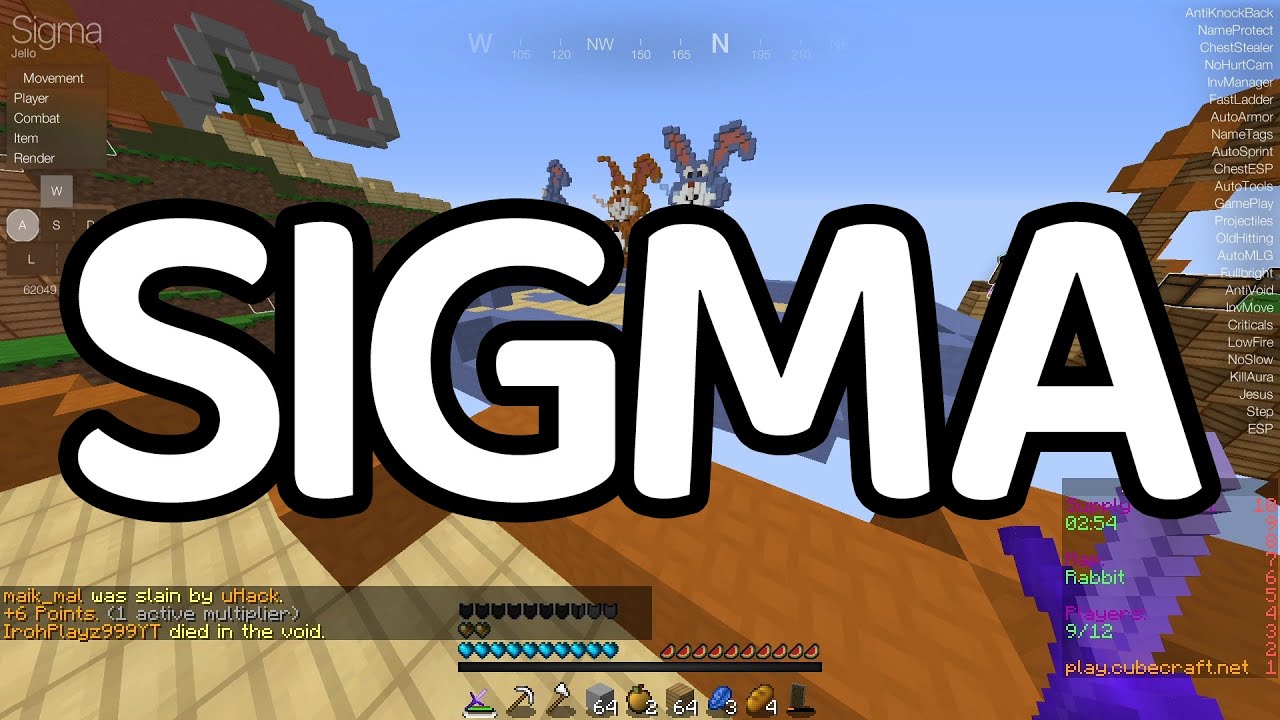 Sigma 5.0 - Jello - Hacking on CubeCraft Skywars #3 - [Paid Hacked ...