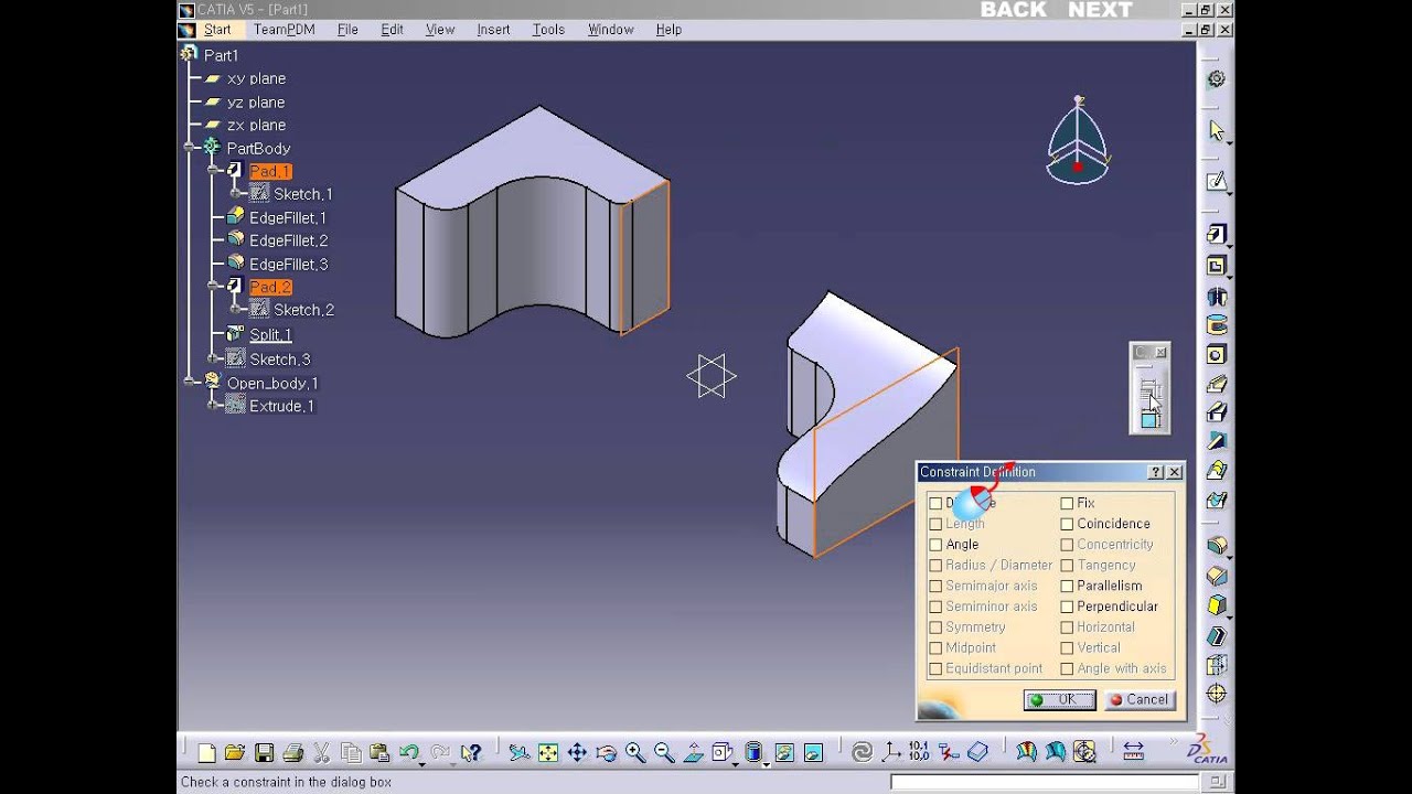 CATIA V5 - Part design - Constraint Defined in Dialog Box [카티아스쿨] - YouTube
