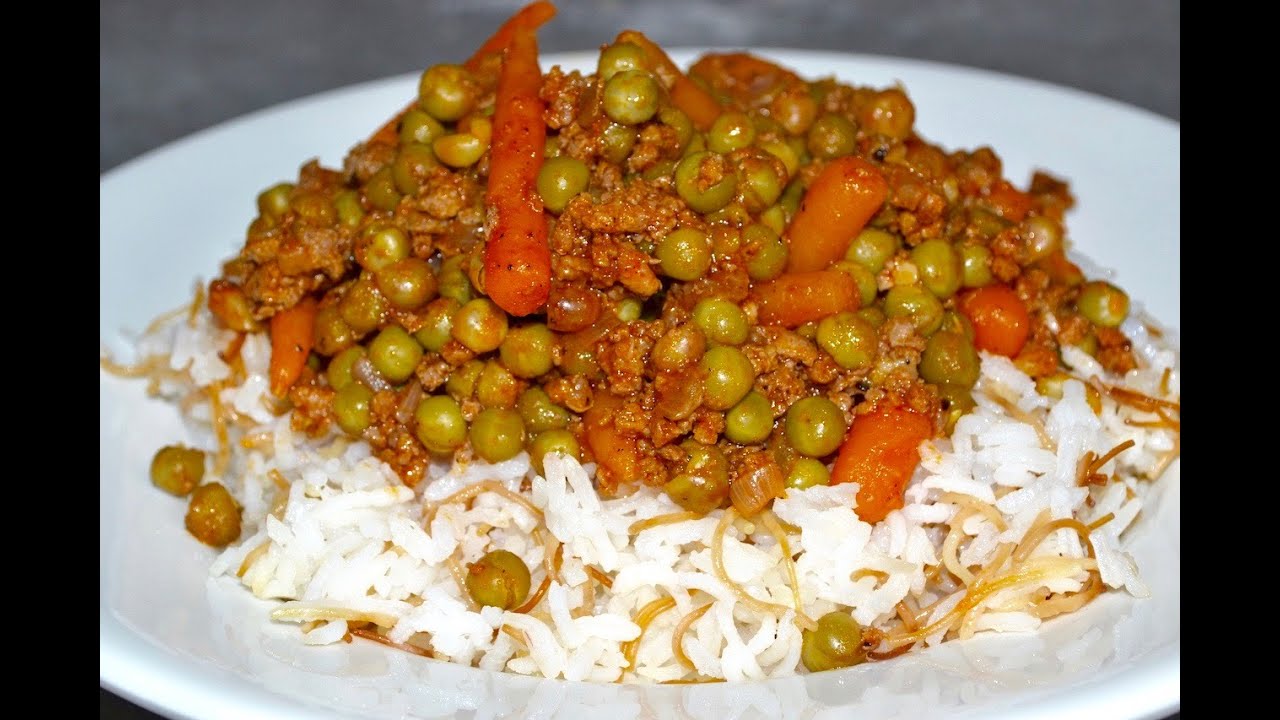 recette libanaise, Riz petit pois-viande hachée/طريقة عمل الارز ...