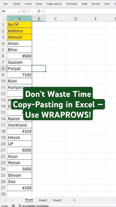 Don’t Waste Time Copy-Pasting in Excel — Use WRAPROWS | #exceltips - YouTube