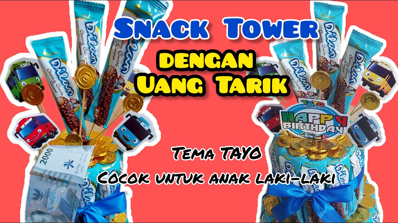 Snack Tower Warna Biru Dengan Uang Tarik | Cake Snack With Pull Out ...