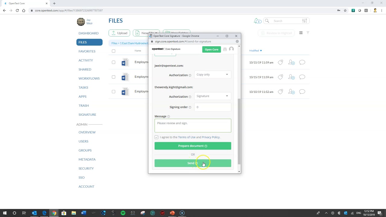 OpenText Core Signature Basics - Part 1 - Sending a Document for ...