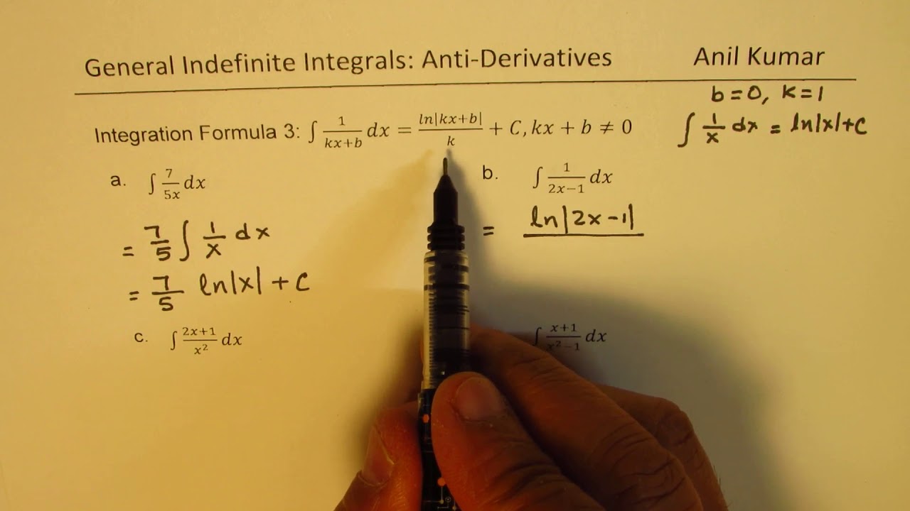 Indefinite Integrals Natural Logarithm Formula 3 Examples YouTube Indefinite Integrals Natural Logarithm Formula 3 Examples YouTube