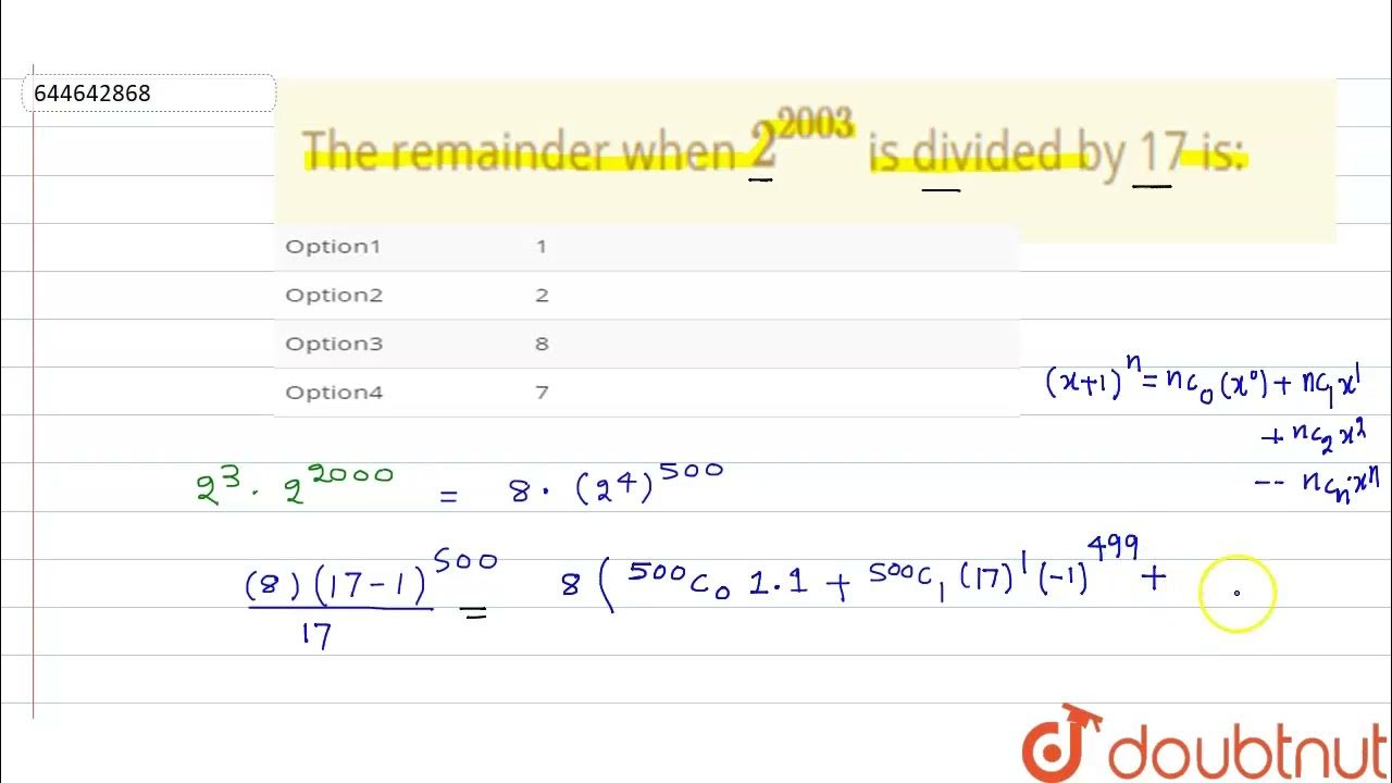 the-remainder-when-2-2003-is-divided-by-17-is-12-binomial