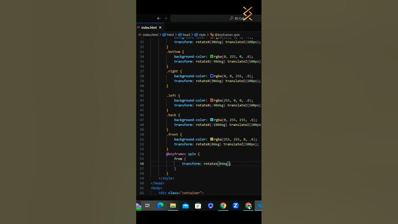 Rotating 3d Cube Html Css Youtube