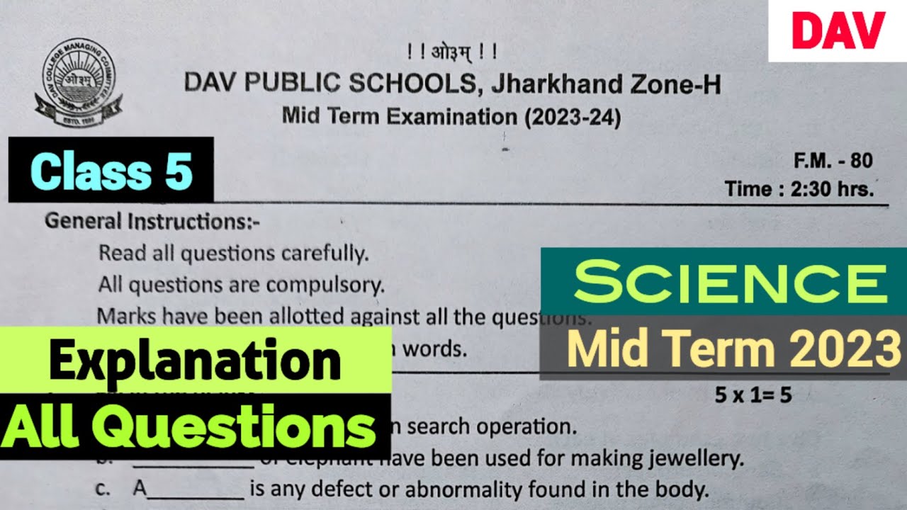 DAV Class 5 Science Mid Term 2023 Question Paper - Explanation - YouTube