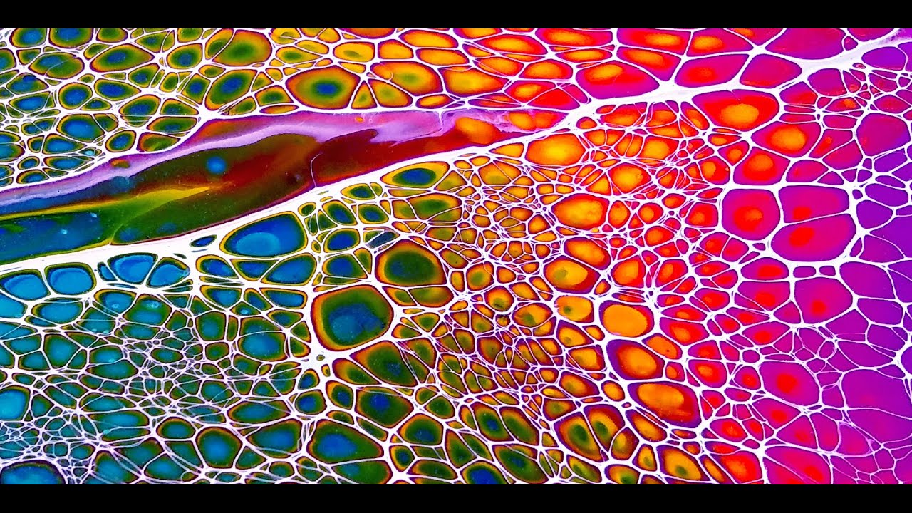 Fluid Art Acrylic Pouring Rainbow Swipe with Cells - YouTube