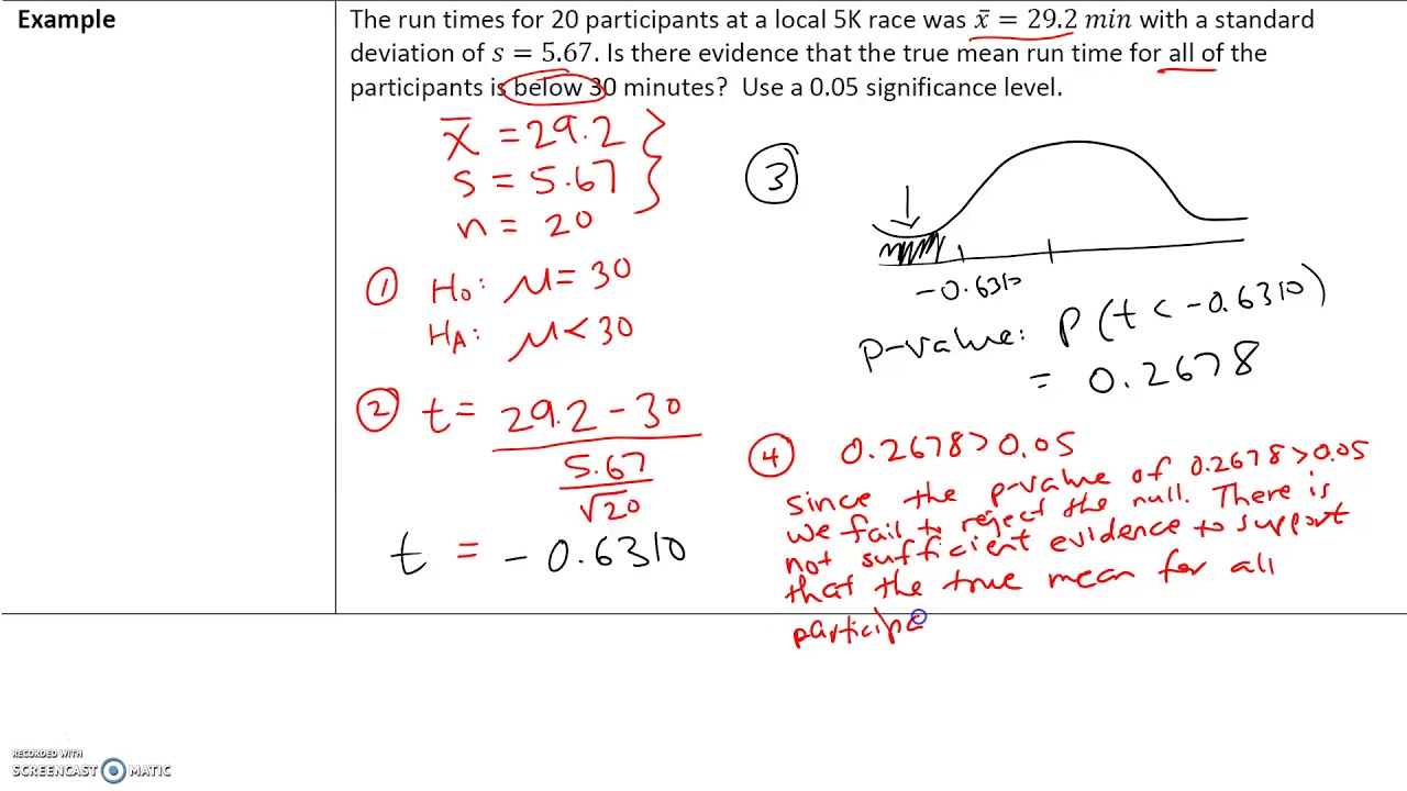 Stats_9.2 Hypothesis Test for One Mean - YouTube
