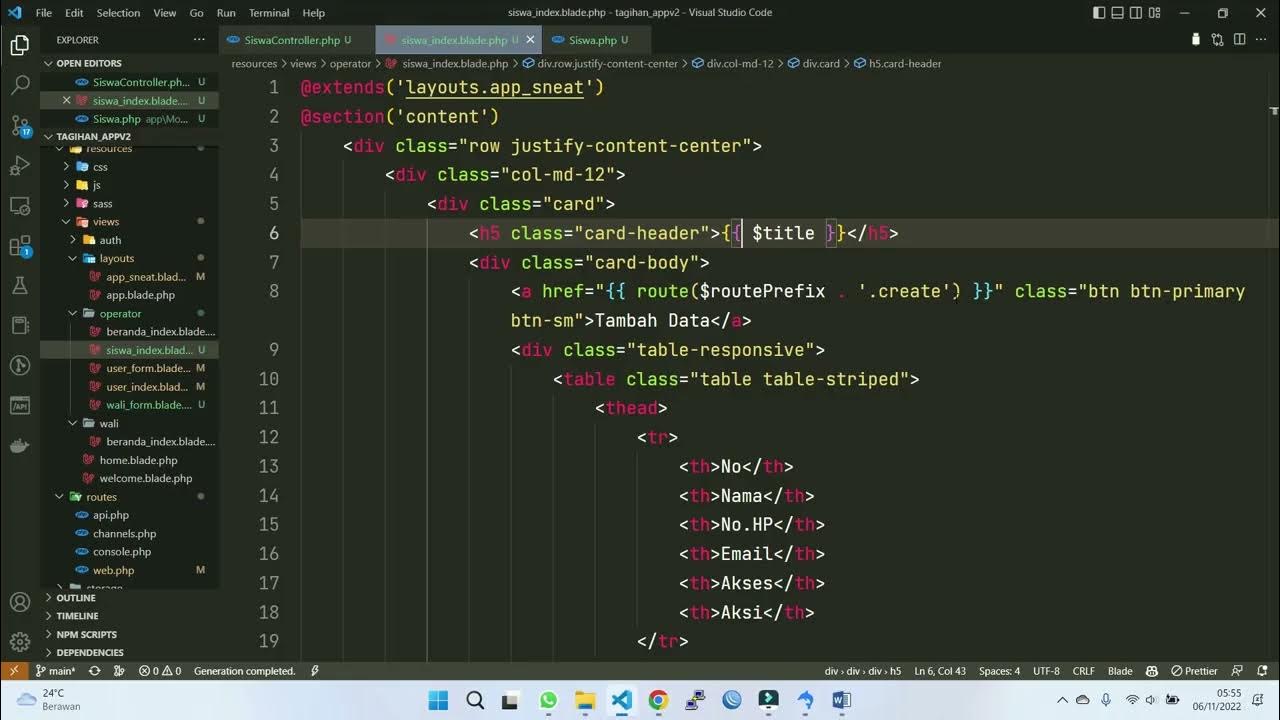 Laravel Proyek #14 Modul Tampil Data Siswa - YouTube