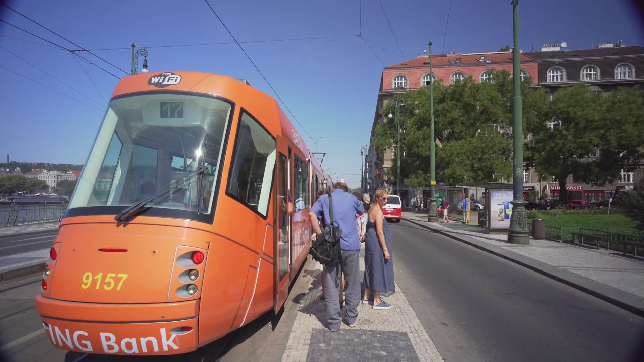 Czech Republic, Prague, tram 17 ride from Výtoň to Výstaviště ...