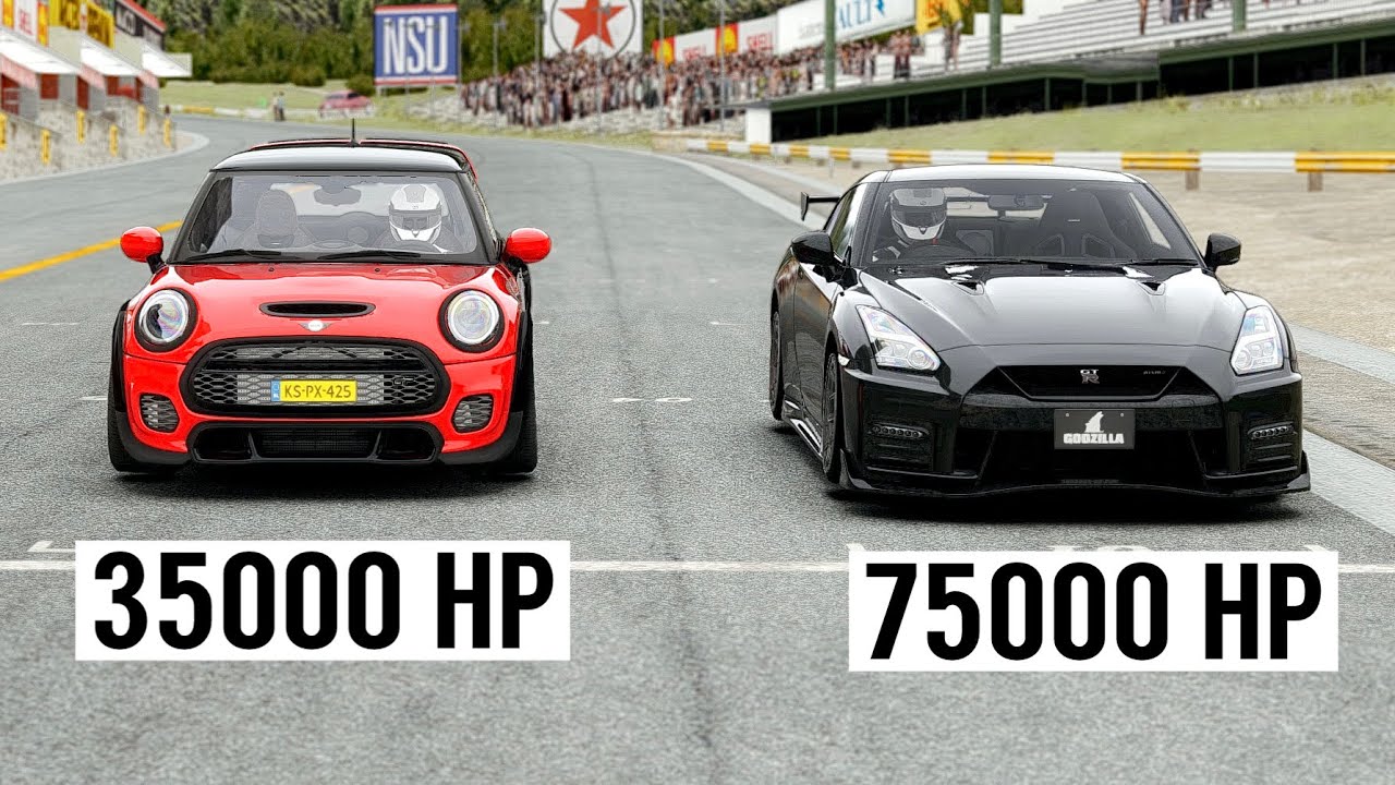35000 HP Mini JCW GP 2023 VS 75000 HP Nissan GT-R Godzilla at Special ...