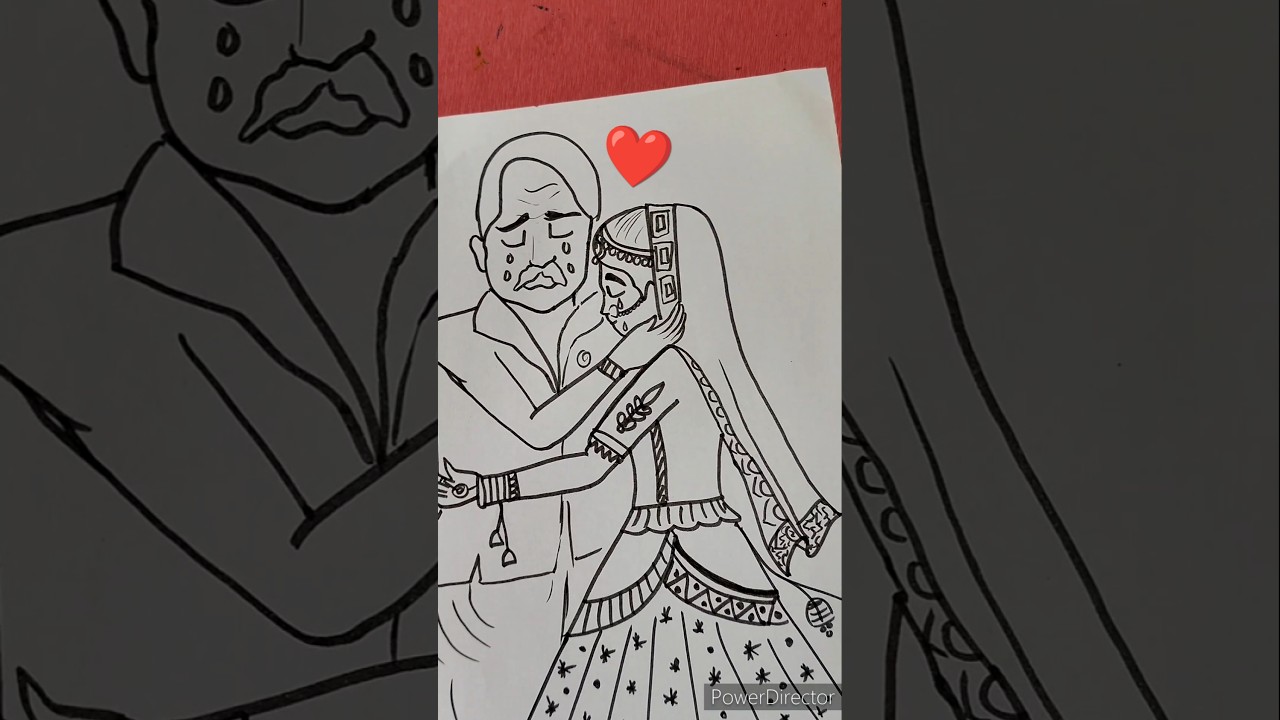 How to draw a picture of father & daughter crying at their farewell 😥# ...