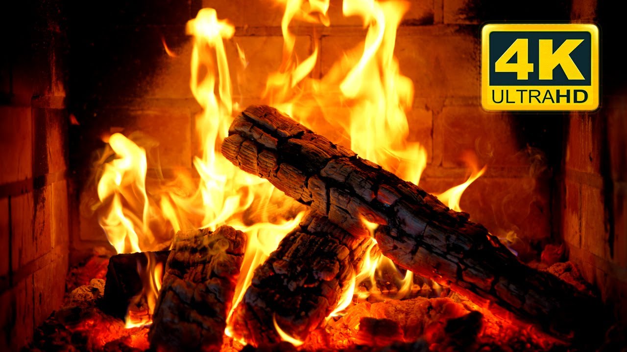 🔥 FIREPLACE (12 HOURS) Ultra HD 4K. Crackling Fireplace with Golden ...