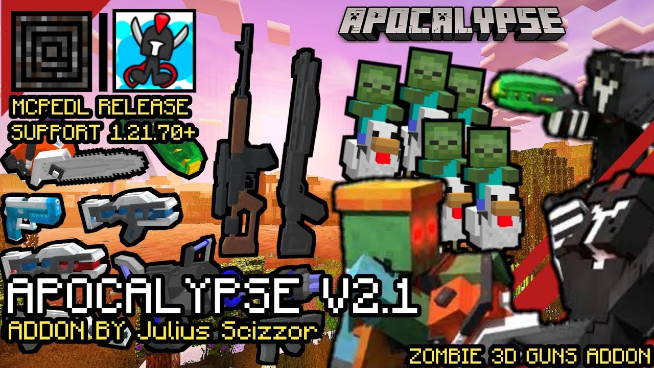 Minecraft Bedrock Zombie Apocalypse Addon V2.1 3D Guns Release 1.21.70 ...