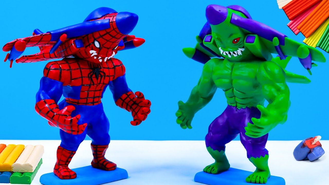 DIY shark plane mixed superheroes Spider man, Hulk with clay 🧟 Polymer ...