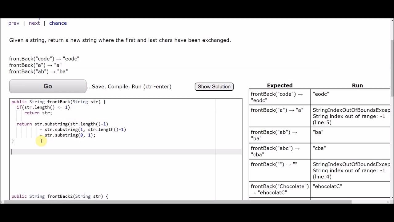 CodingBat WarmUp1 frontBack - YouTube