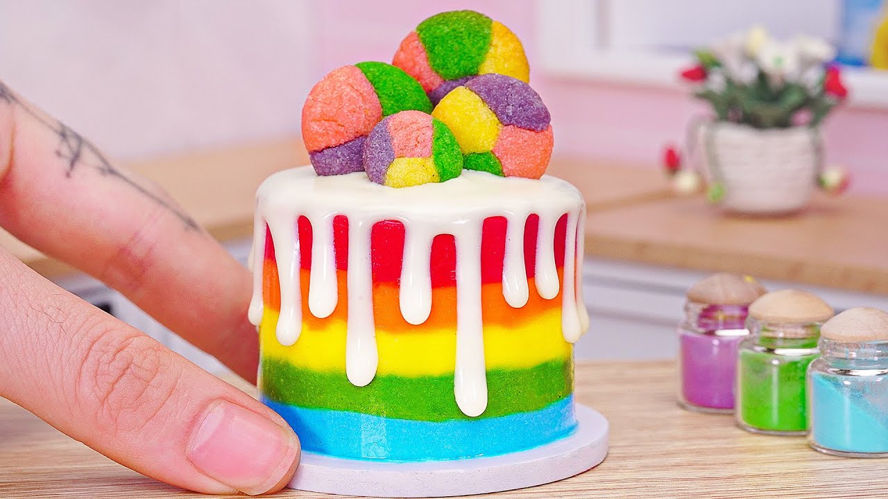 Colorful Miniature Rainbow Sugar Cookie Cake Decorating - Mini Rainbow Cake Recipe | Mini Bakery ...