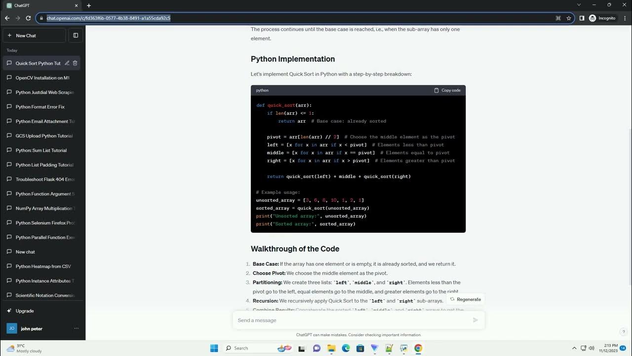 quick sort python implementation - YouTube
