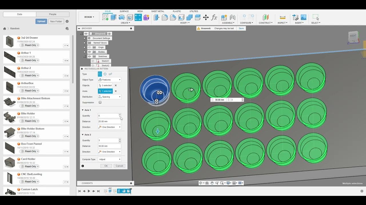Fusion 360 - Rectangular pattern - YouTube