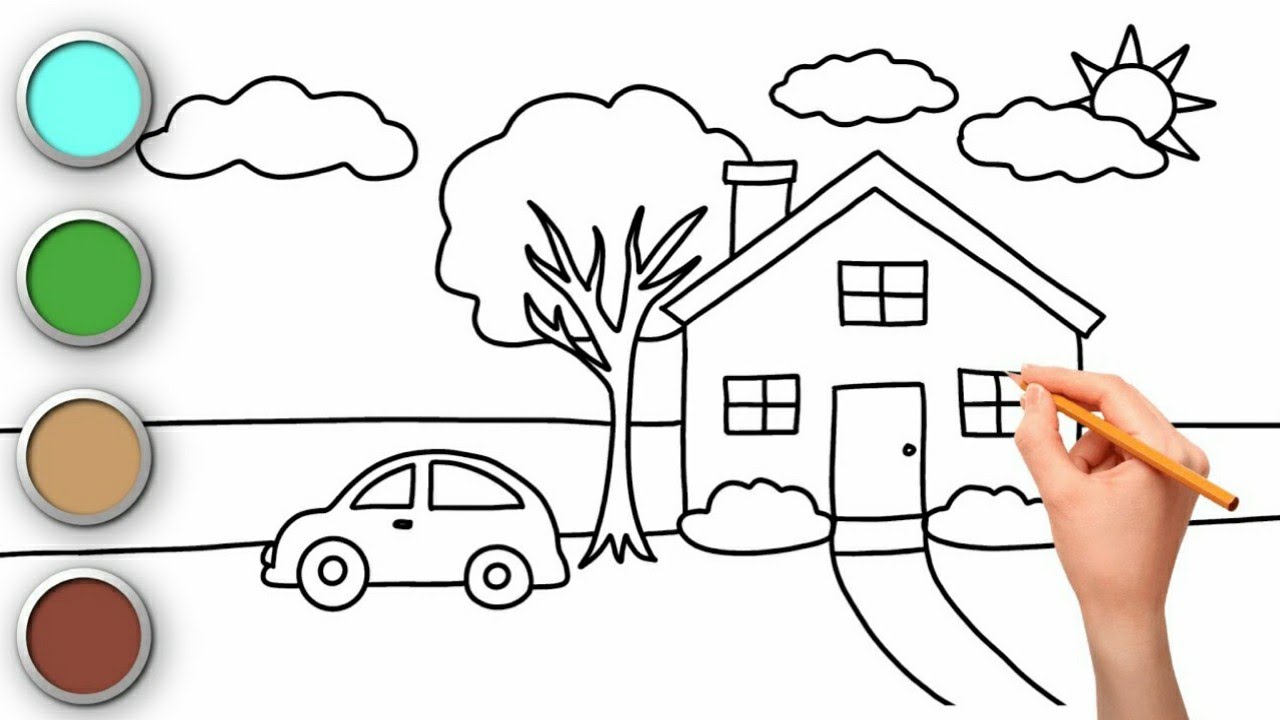 How To Draw House And Car Drawing Painting And Coloring For Kids 210 ...