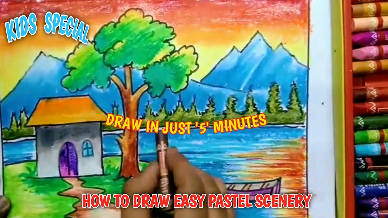 ||How to draw easy pastel scenery||Easy drawing for kids||jal chobi by ...