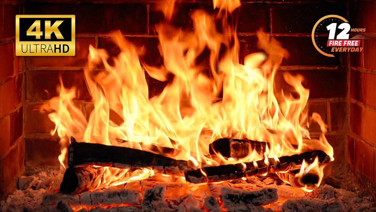 🔥 Crackling Fire Background. 12h Burning Fireplace Sounds. Beautiful ...