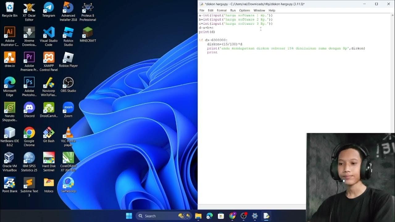 membuat diskon harga dengan pemrograman python - YouTube