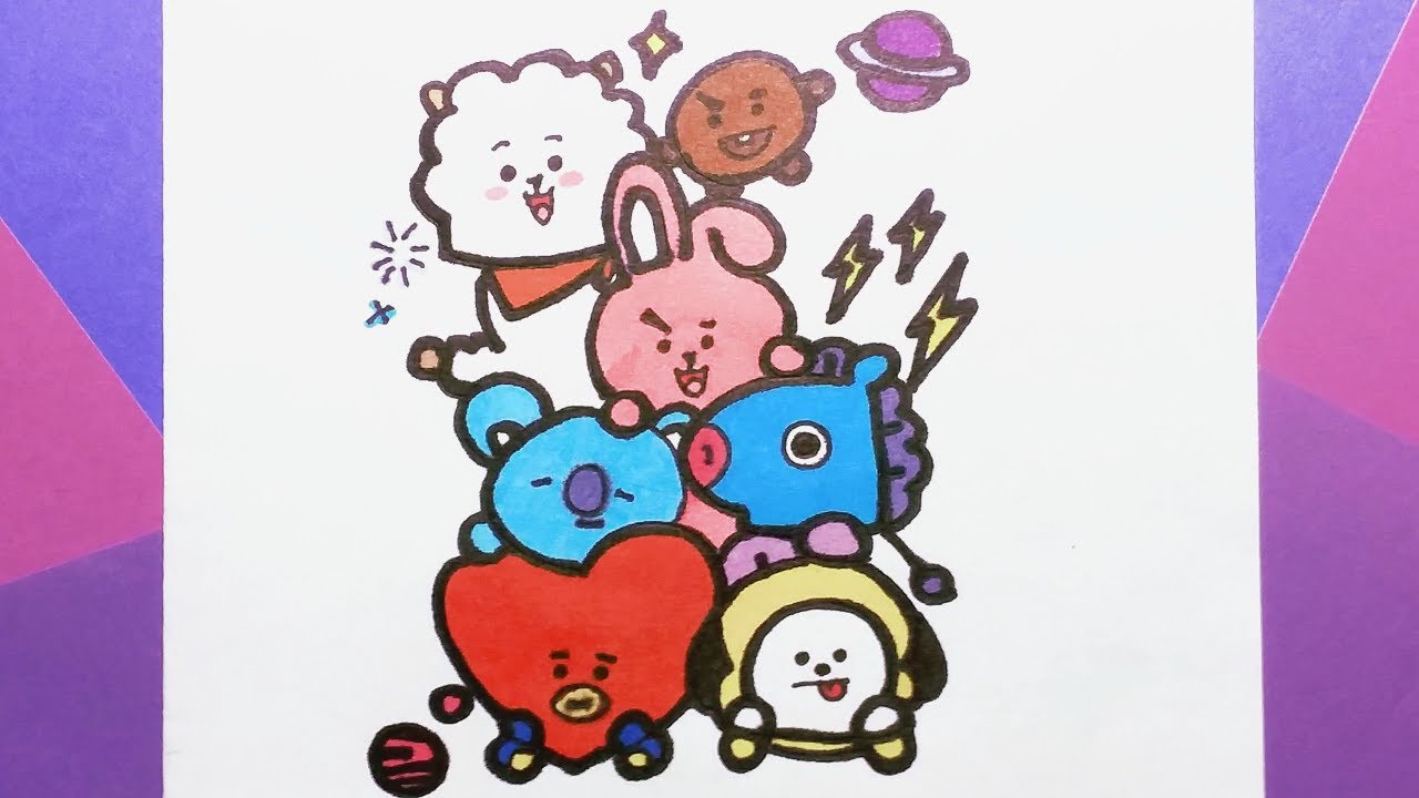 HOW TO DRAW CUTE BT21 ALL TOGETHER - YouTube