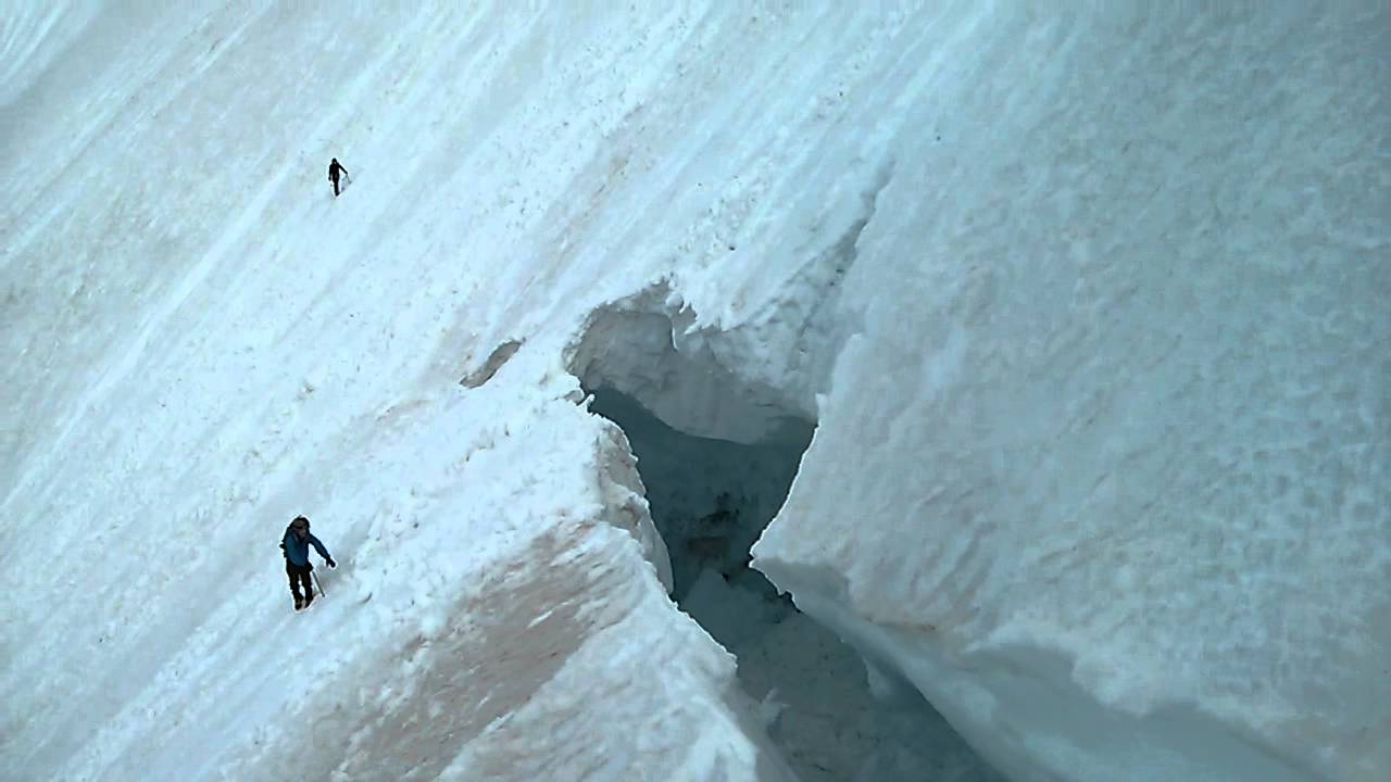 Bergschrund on Mt Hood above the Hogsback - YouTube