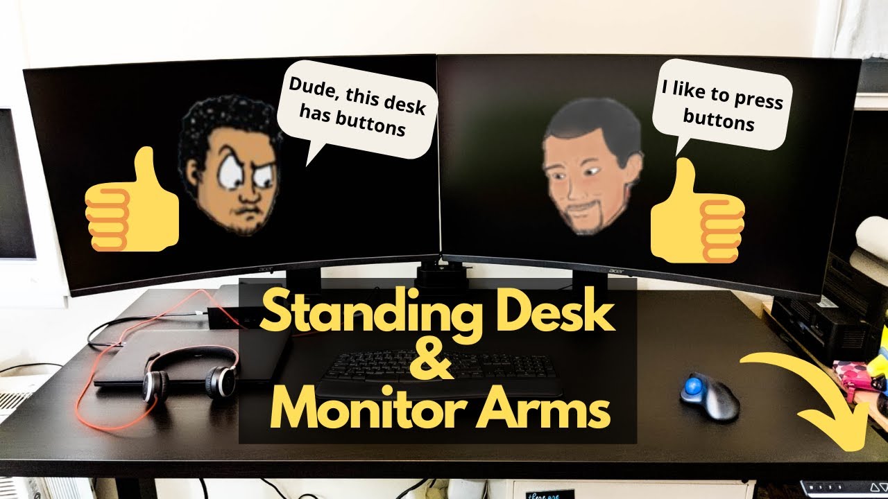 Setting up a new stand up desk and monitor arms - YouTube