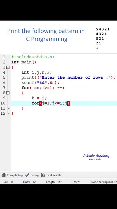 Print the following pattern in C Programming - YouTube