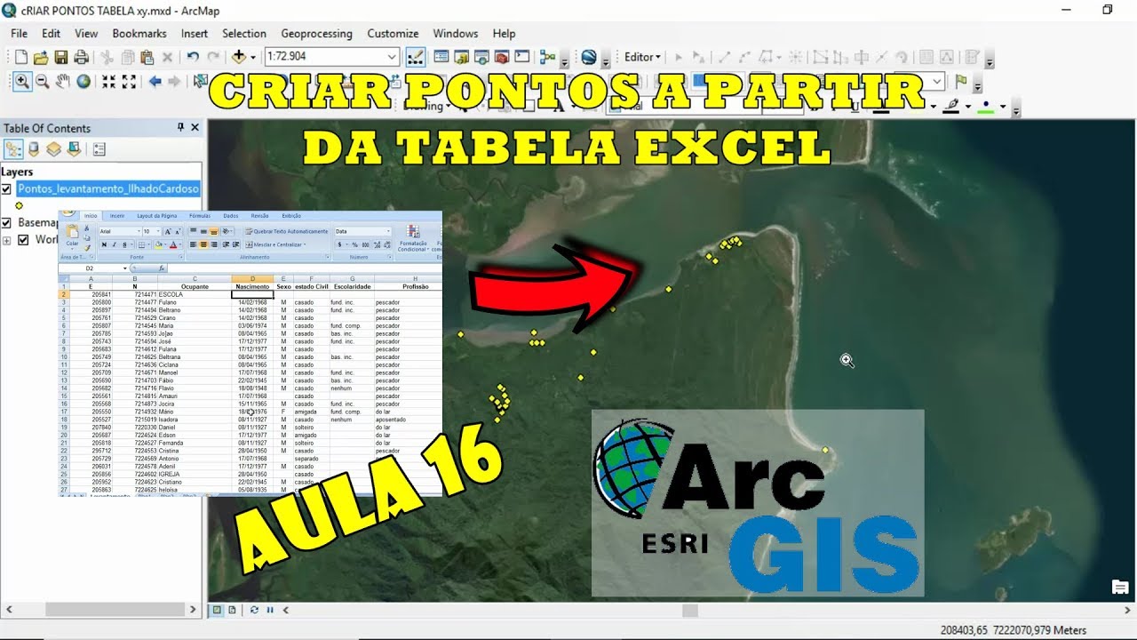 Como criar pontos no mapa a partir de uma tabela - Tutorial ArcGIS Aula ...