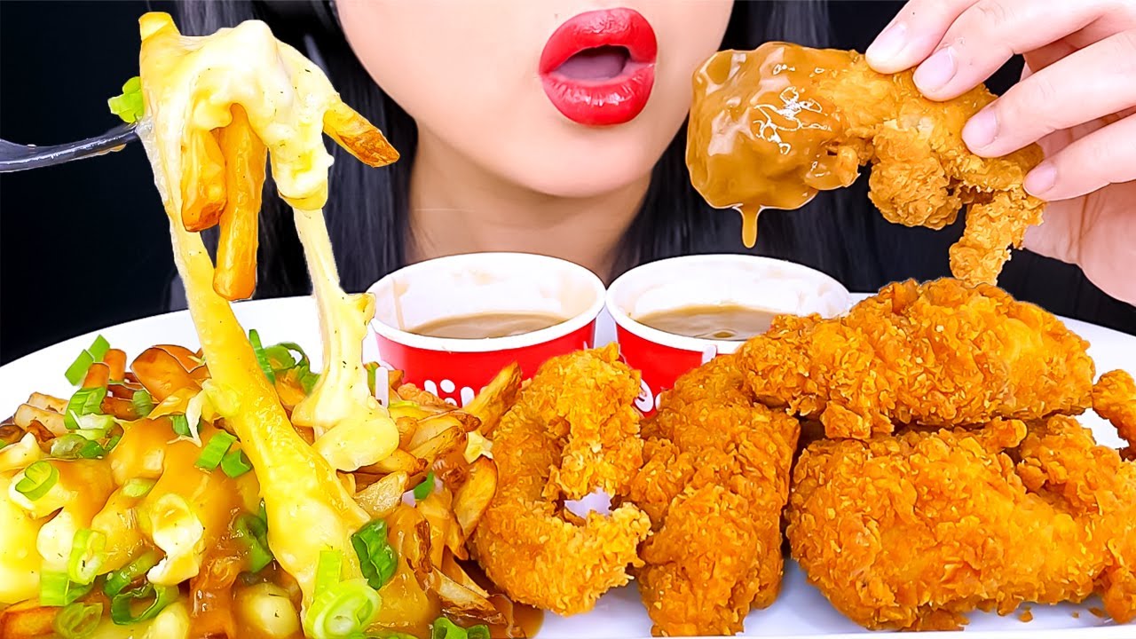ASMR FRIED CHICKEN TENDERS & CHEESY POUTINE JOLLIBEE MUKBANG EATING ...