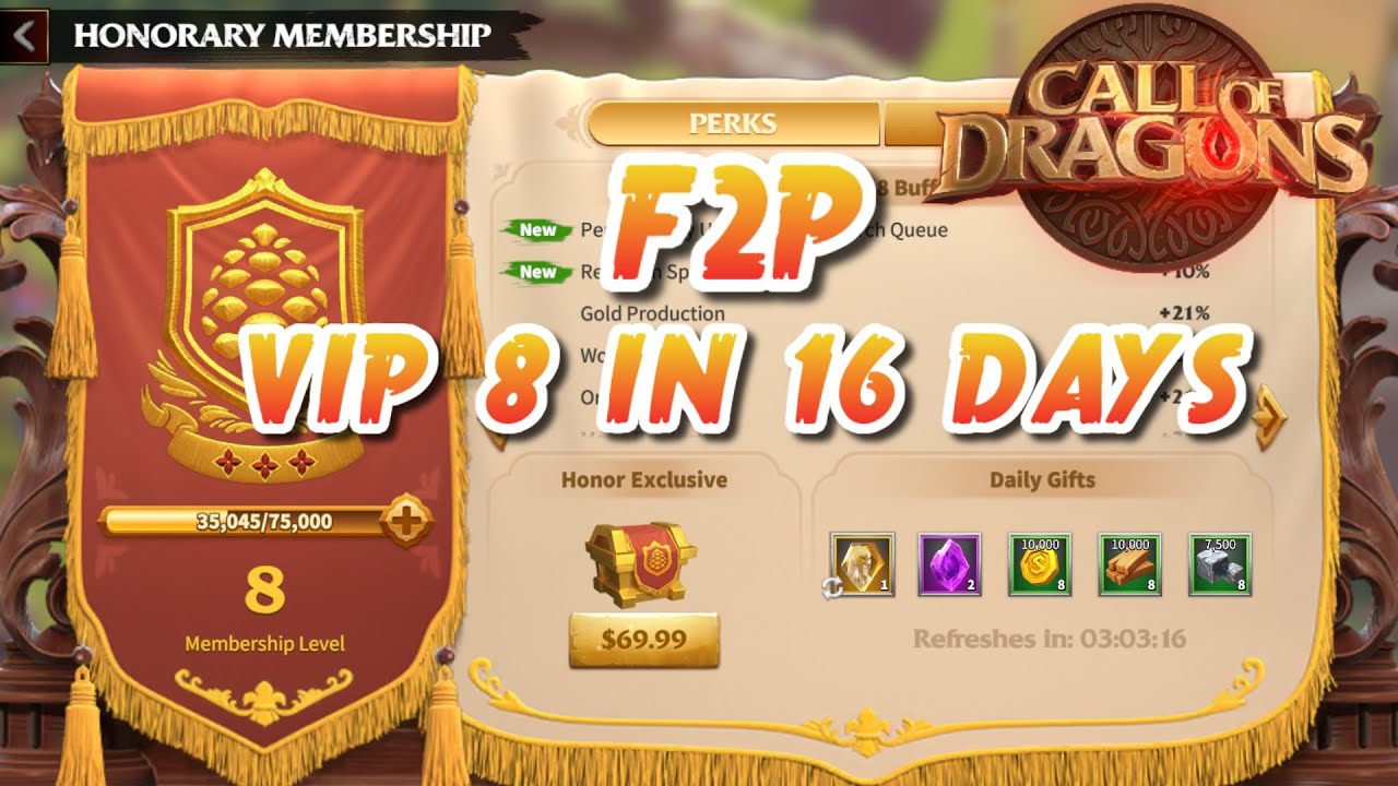 Call Of Dragons - F2P VIP 8 In 16 Days! - YouTube