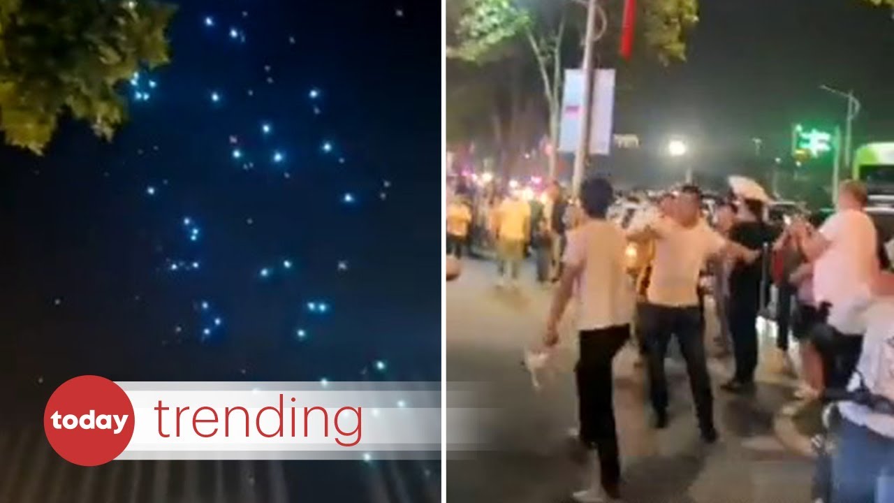 Drones fall from sky during light show in China - YouTube