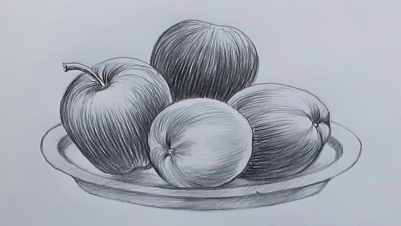Easy pencil drawing. Apples step by step - YouTube