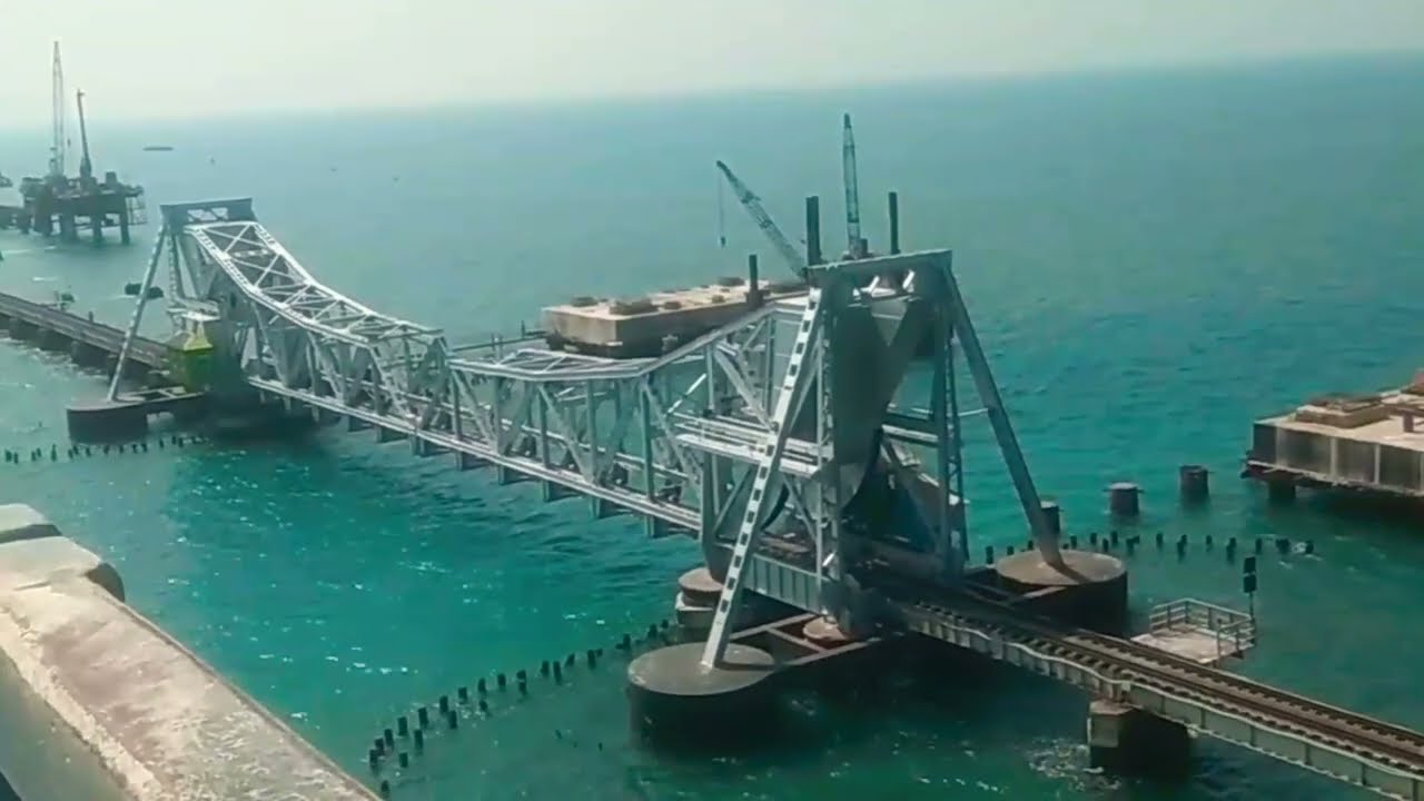 Rameshwaram train sea bridge ocean 🌊 (pamban bridge)Indian railway ...