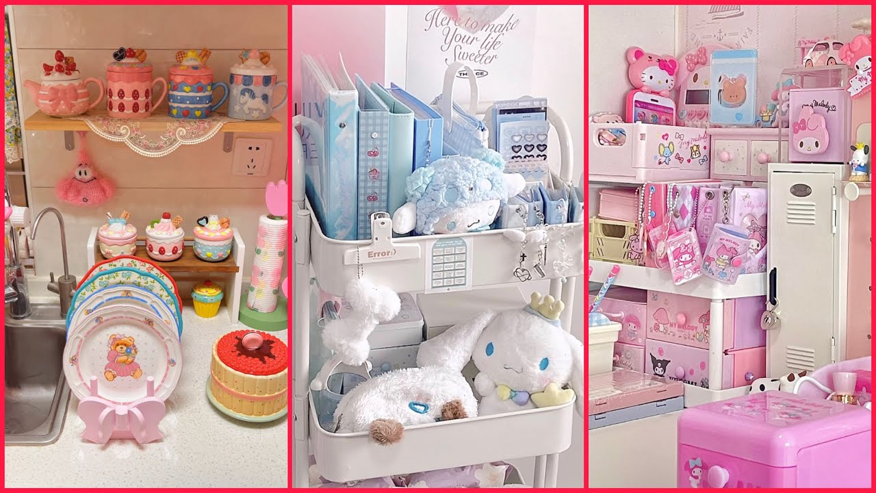 Kawaii Stationary Desk And Rack Organization🎀 | Kitchen And Huge Snacks ...