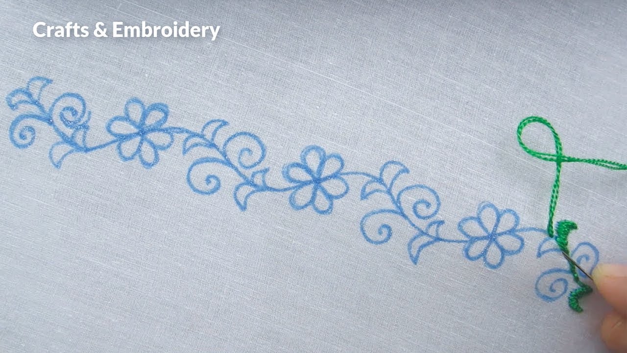 Easy Border Line Embroidery Tutorial, Simple Border Design - YouTube