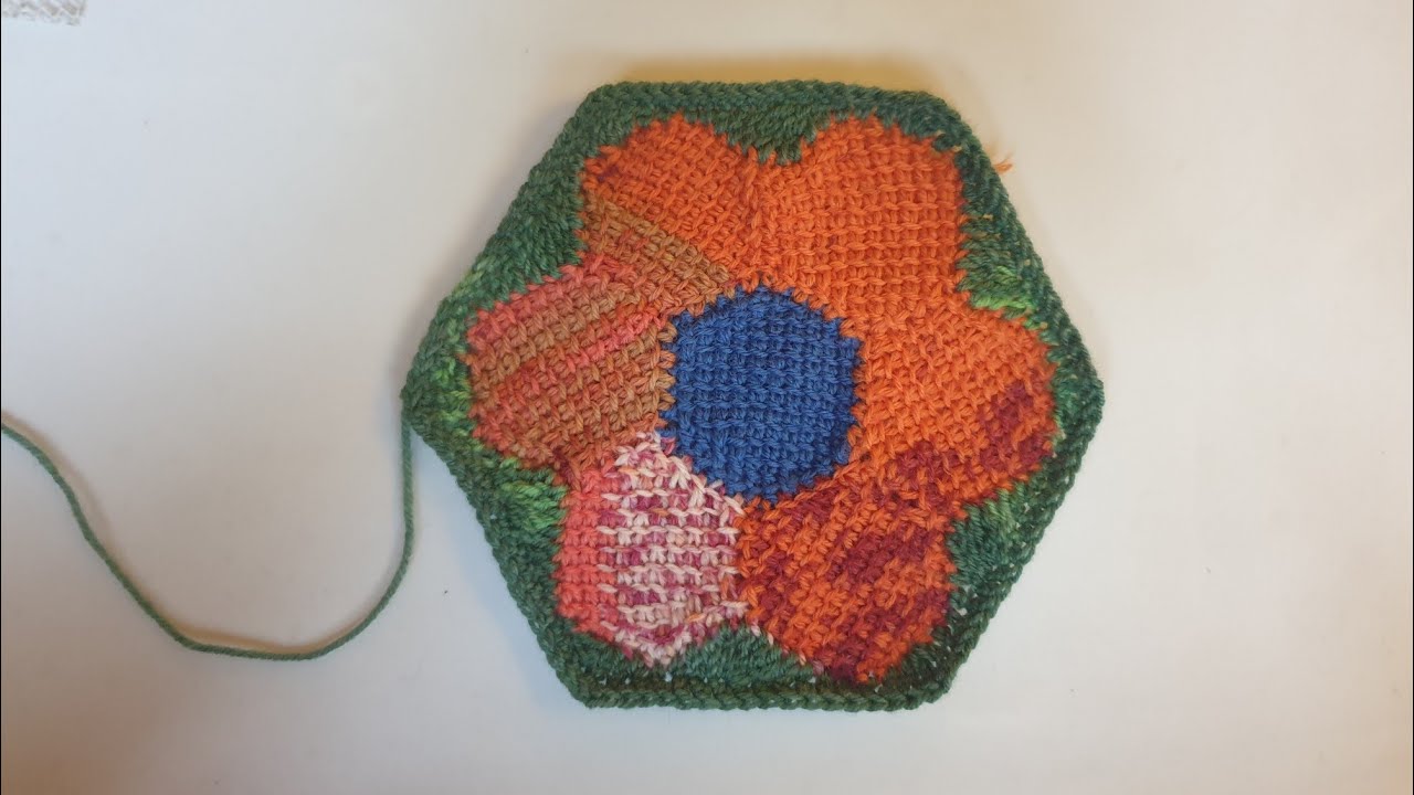 tunisch patchwork haken: een hexagon maken van een bloem #linkshandig ...