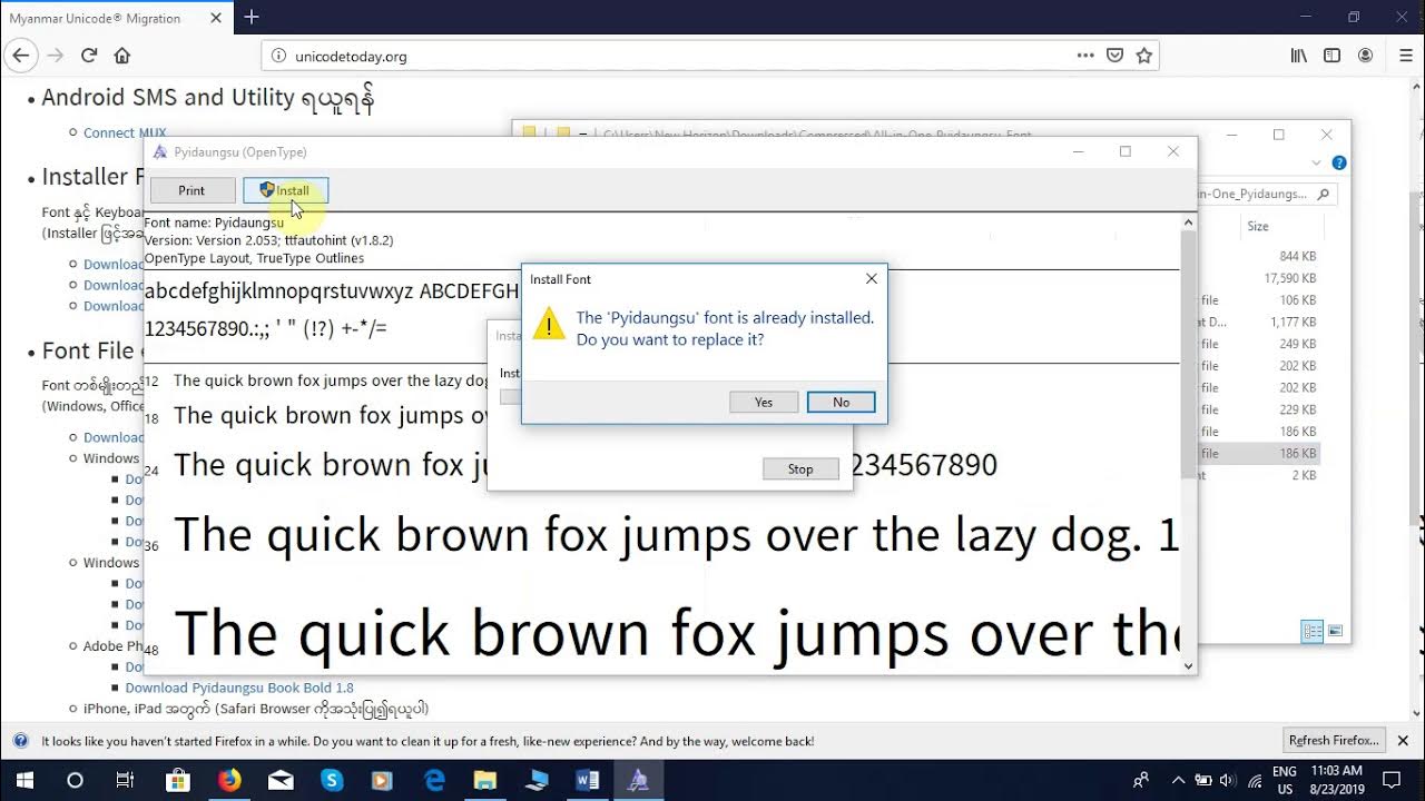 Pyidaungsu Font installation and Type Leave Form - YouTube