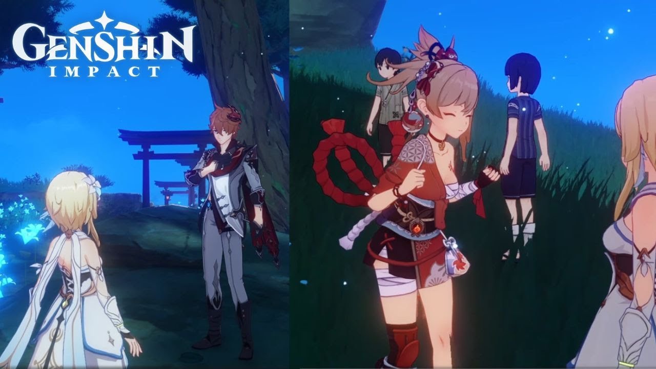 Childe helps out Yoimiya and kids capture The Great Mujina Youkai (ENG ...